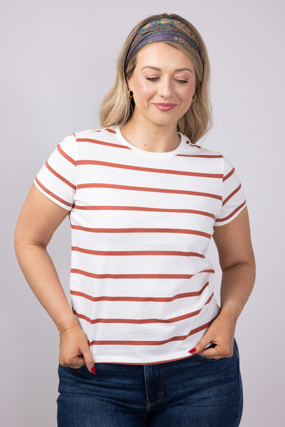 Thread & Supply Asher Striped T-Shirt for Women in White/Burnt Orange – Glik's