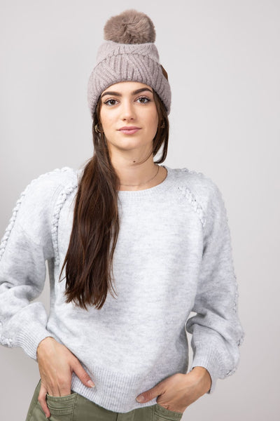 C.C. Sequin Pom-Pom Beanie for Women in Taupe | HTS0006-TPE – Glik's