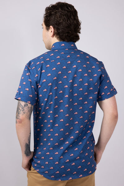 USA Flag Pattern Button Down Shirt for Men in Navy | BB321-NAVY – Glik's
