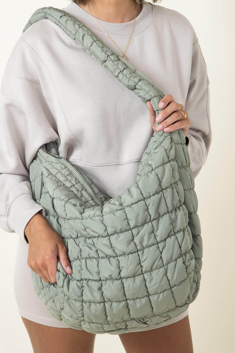 Large Quilted Puffer Carryall Bag for Women in Sage | QBS320125-SAGE ...