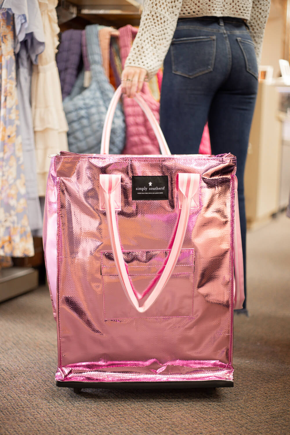 Simply Southern Rolling Tote Bag in Pink | 0124-BAG-ROLLTOTE-PINK – Glik's