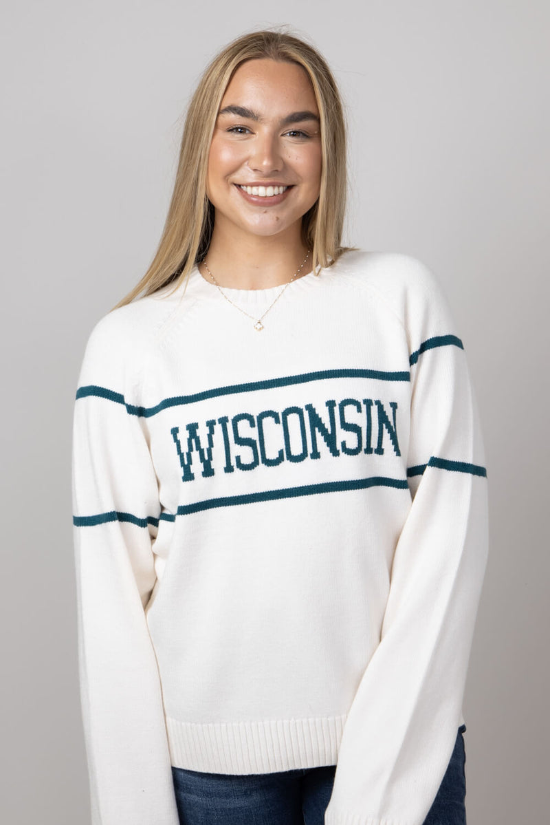 Thread & Supply Wisconsin Varsity Lettering Sweater for Women in Cream ...