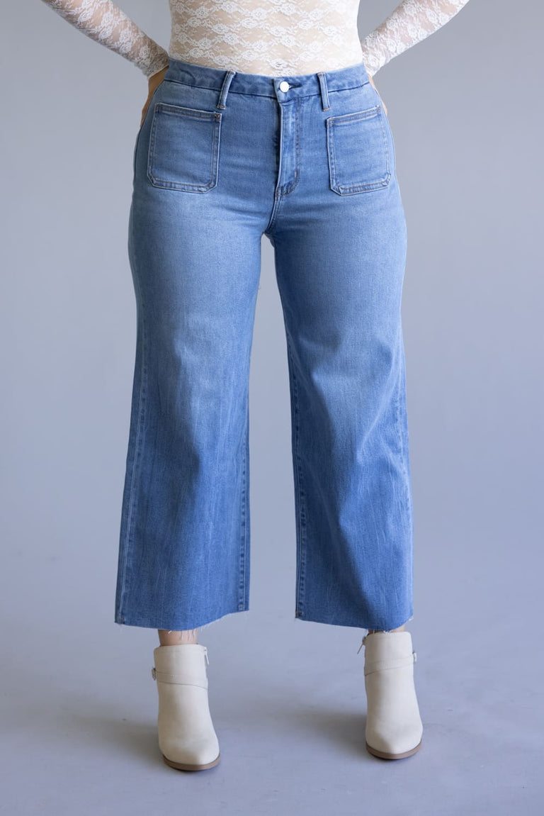 Vervet Super Soft High Rise Wide Crop Jeans for Women | T6947 – Glik's