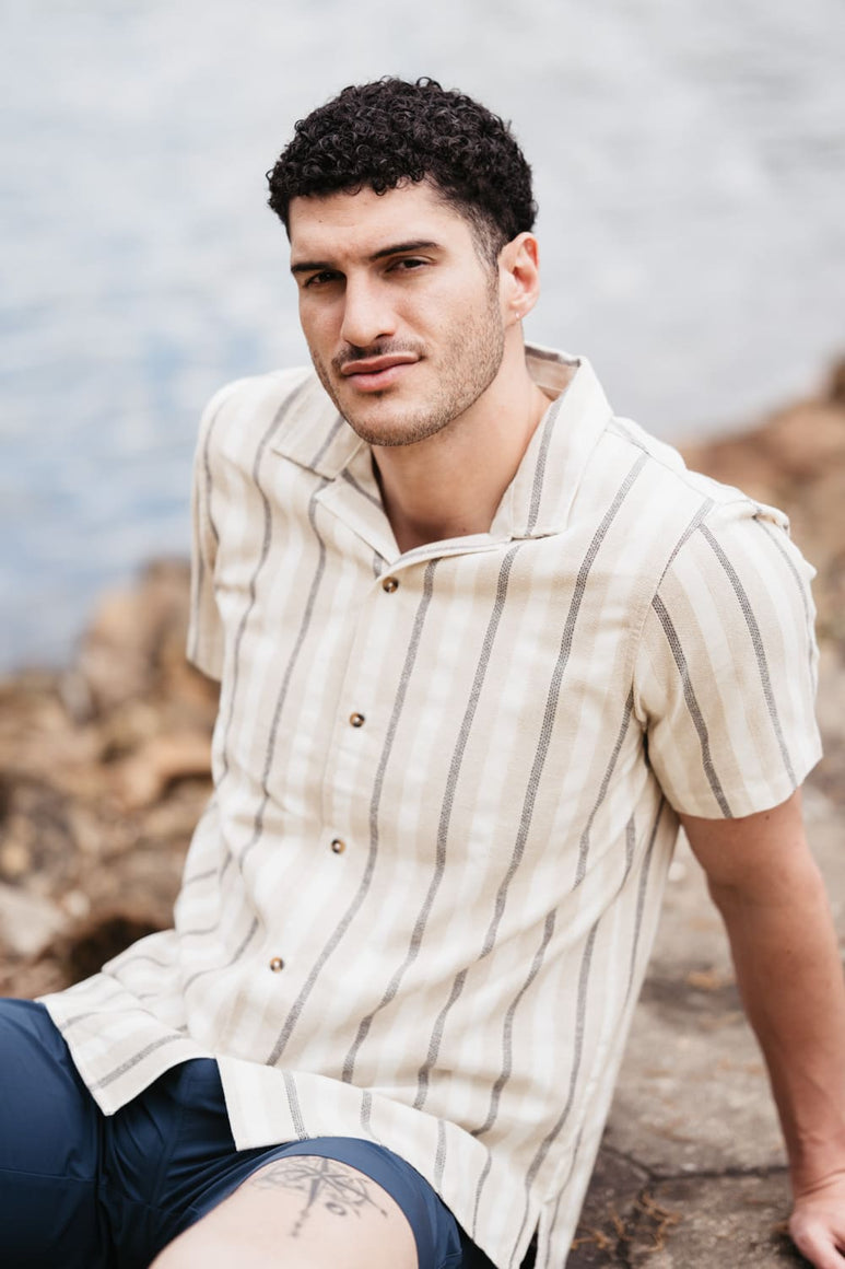 Woven Resort Button Up Shirt for Men in Tan | 4PW7059M-TAN – Glik's