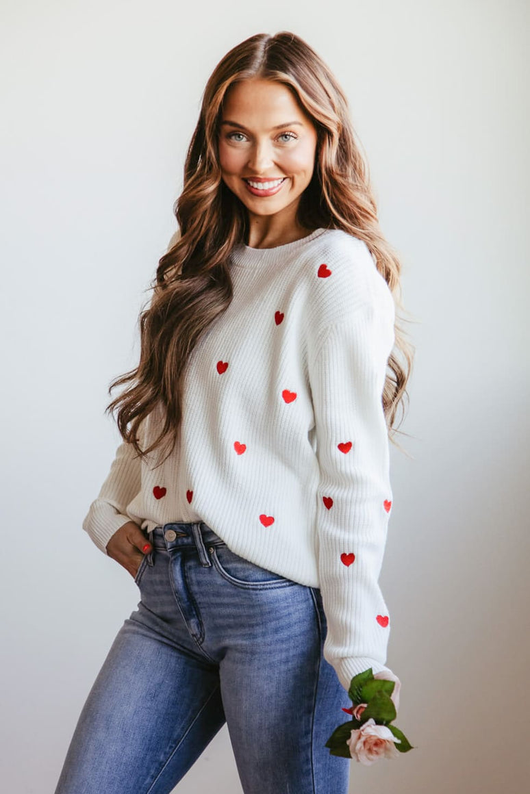 Miracle Heart Sweater for Women in Ivory/Red | W8009-IVORYRED – Glik's