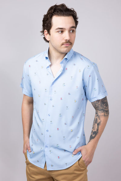 Cocktail Pattern Button Down Shirt for Men in Blue | BB313-BLUE – Glik's