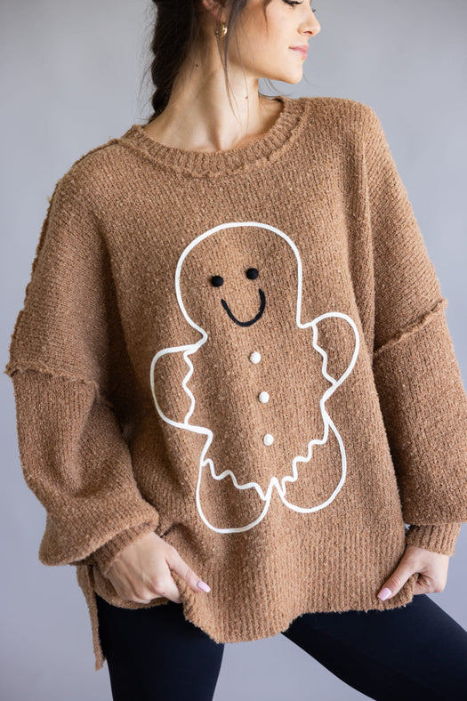 Gingerbread Man Oversized Sweater for Women in Brown | IFKT65656-01-BR ...
