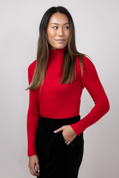 Long Sleeve Turtleneck Top for Women in Red | T10073-RED – Glik's