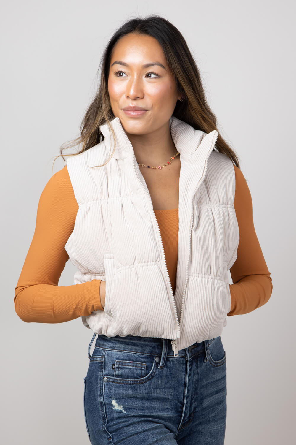 Love Tree Cropped Corduroy Puffer Vest for Women – Glik's