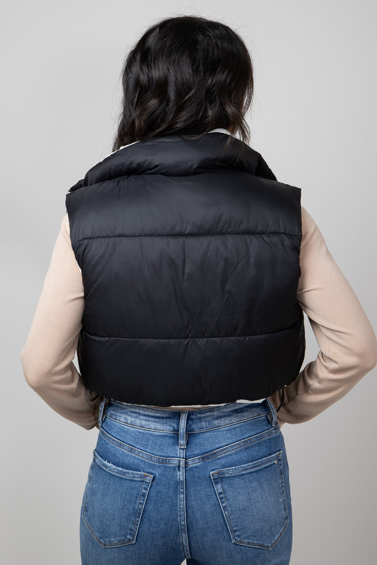 Love Tree Cropped Reversible Puffer Vest for Women in Black/White | 50 ...