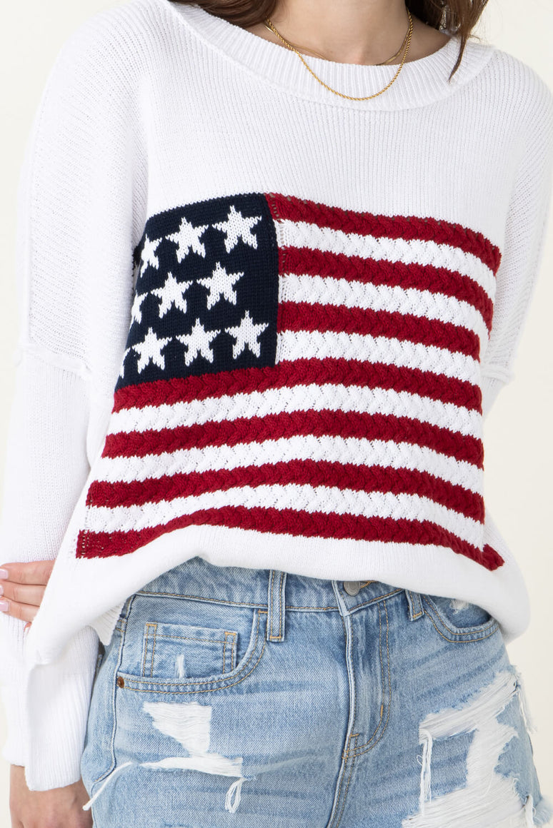 Miracle Clothing Knit American Flag Sweater for Women in White – Glik's