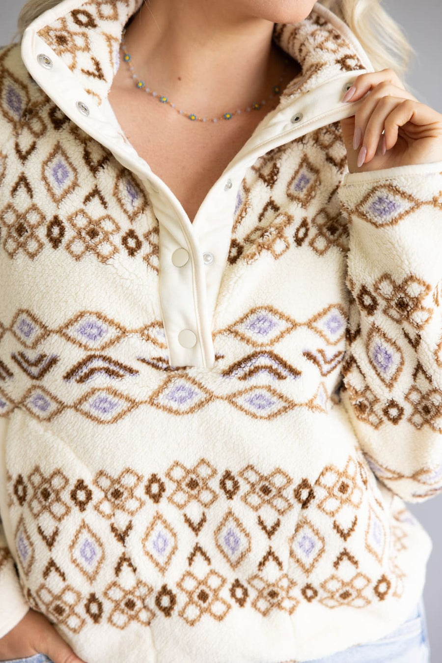 Thread & Supply Piper Snap Pullover for Women in Cream Aztec | J2986PF ...