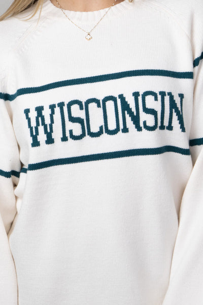 Thread & Supply Wisconsin Varsity Lettering Sweater for Women in Cream ...