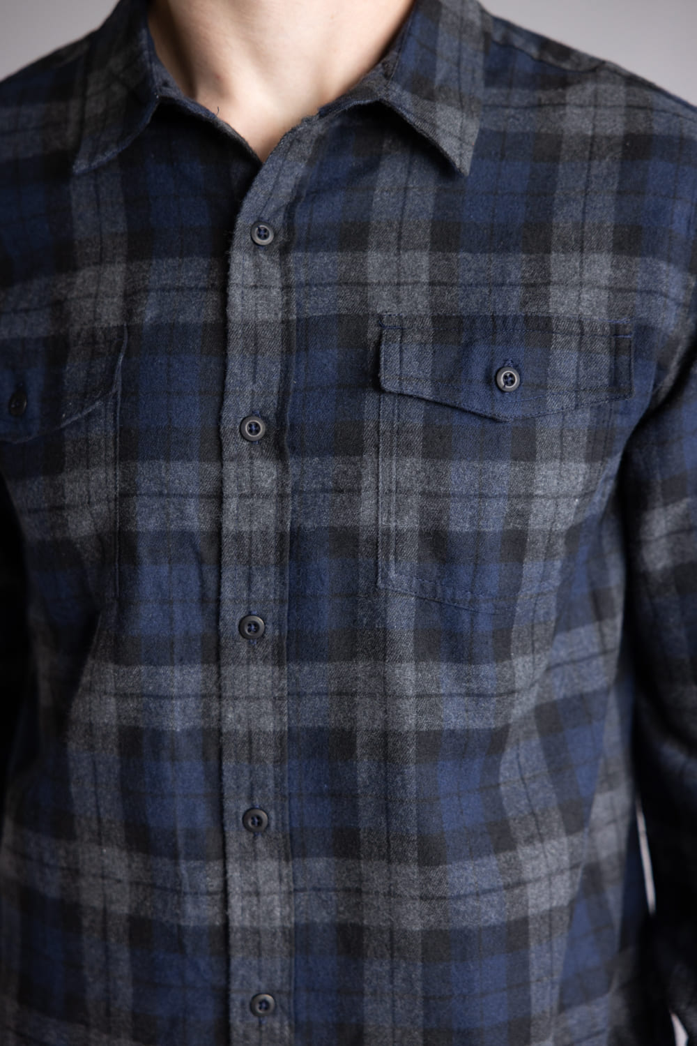 Plaid Flannel Shirt for Men in Navy Grey | TT8281GL-NAVYGREY – Glik's