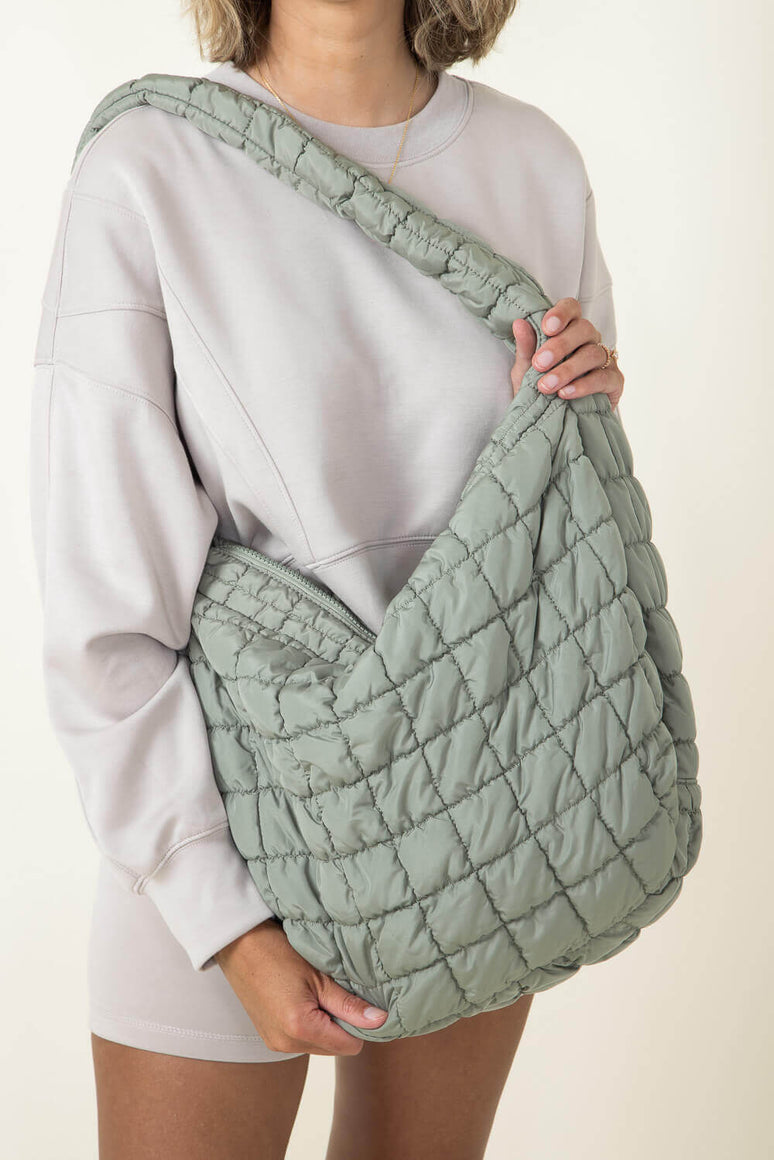 Large Quilted Puffer Carryall Bag for Women in Sage | QBS320125-SAGE ...