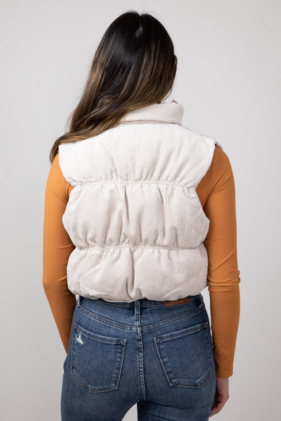 Love Tree Cropped Corduroy Puffer Vest for Women in Cream | 5101VH-CRE ...