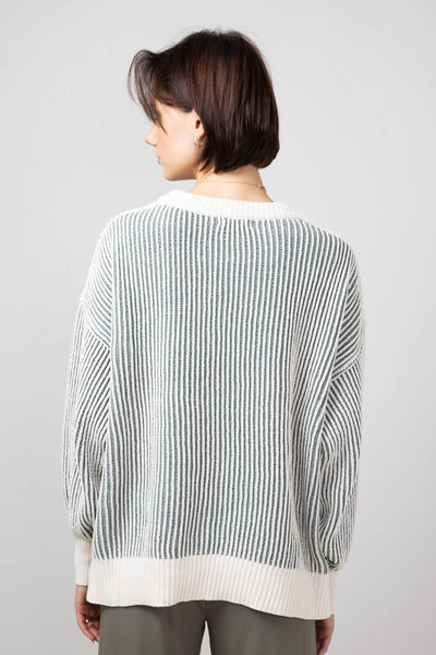 Vertical Stripe Sweater for Women in White Olive | SWT70146-WHITEOLIVE ...