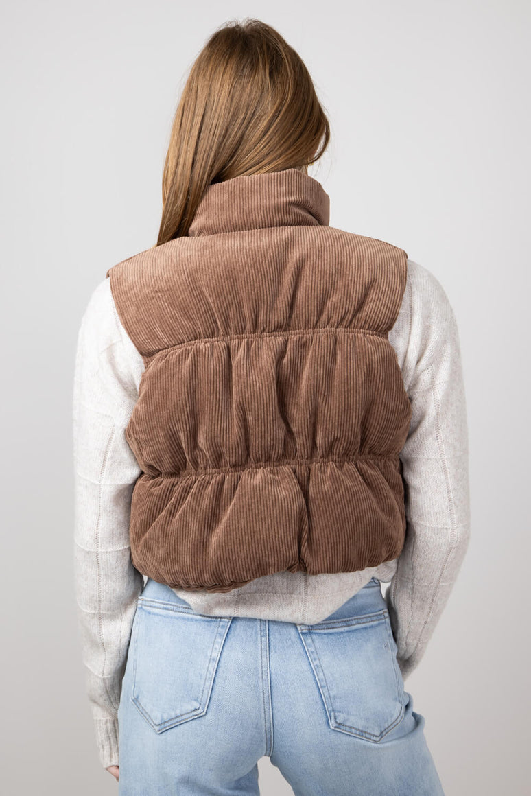Love Tree Cropped Corduroy Puffer Vest for Women in Cocoa | 5101VH-COC – Glik's