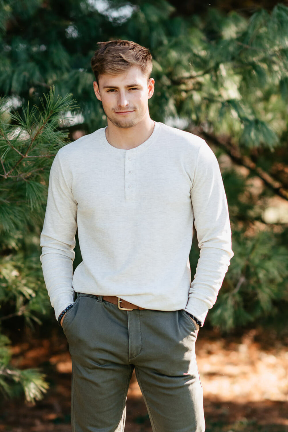 1897 Original Solid Henley Thermal Long Sleeve Shirt for Men in Oatmea Glik s