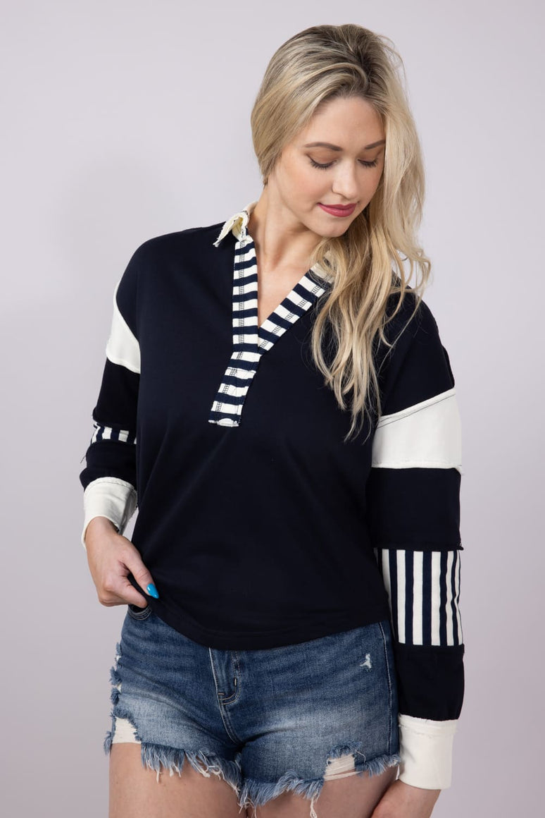 Blu Pepper Color Block Knit Top for Women in Navy | B5ST1032-NAVY – Glik's