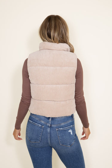 Love Tree Cropped Corduroy Puffer Vest for Women in Khaki | 5100VH-KHA ...