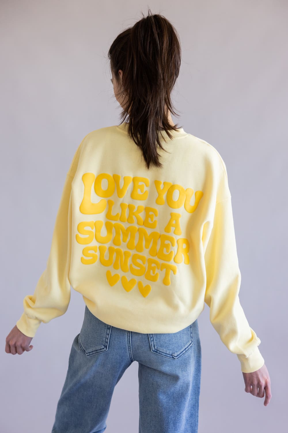 Love You Like A Summer Sunset Crewneck for Women in Light Yellow | T19 ...
