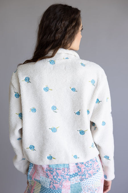 Simply Southern Taylor ½ Zip Blue Flower Pullover for Women in Cream ...
