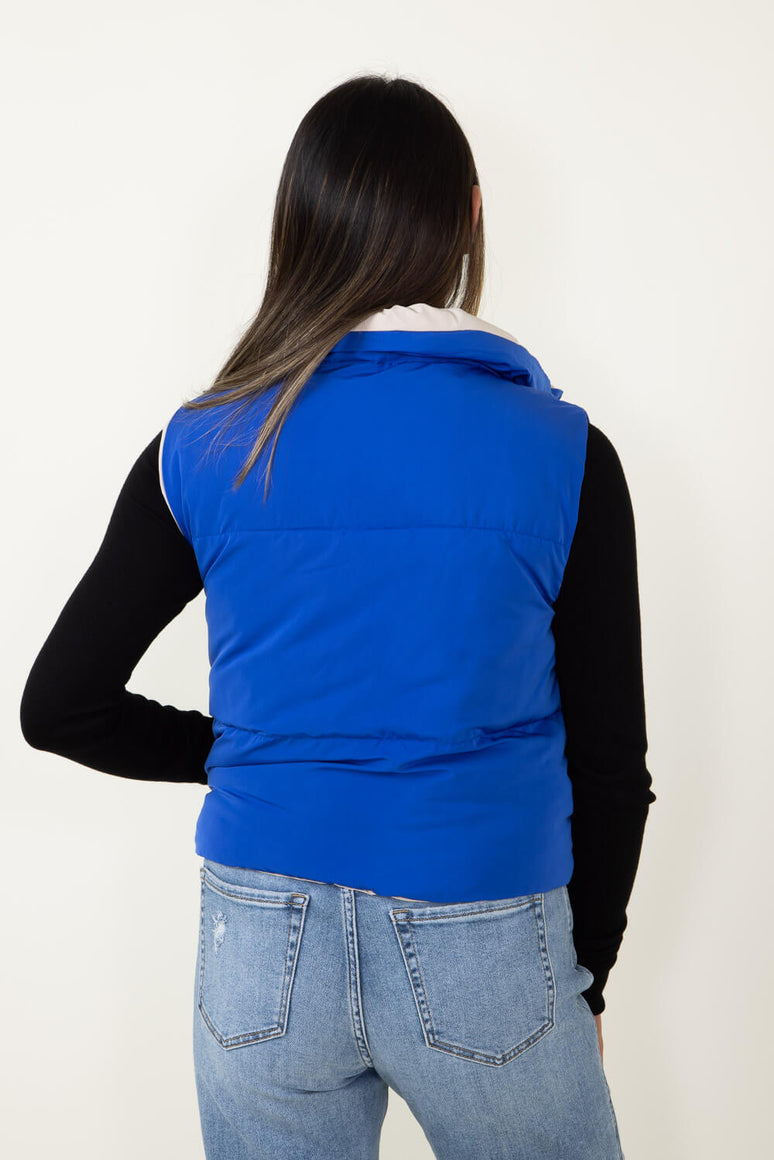 Love Tree Cropped Reversible Puffer Vest for Women in Blue/Beige | 507 ...