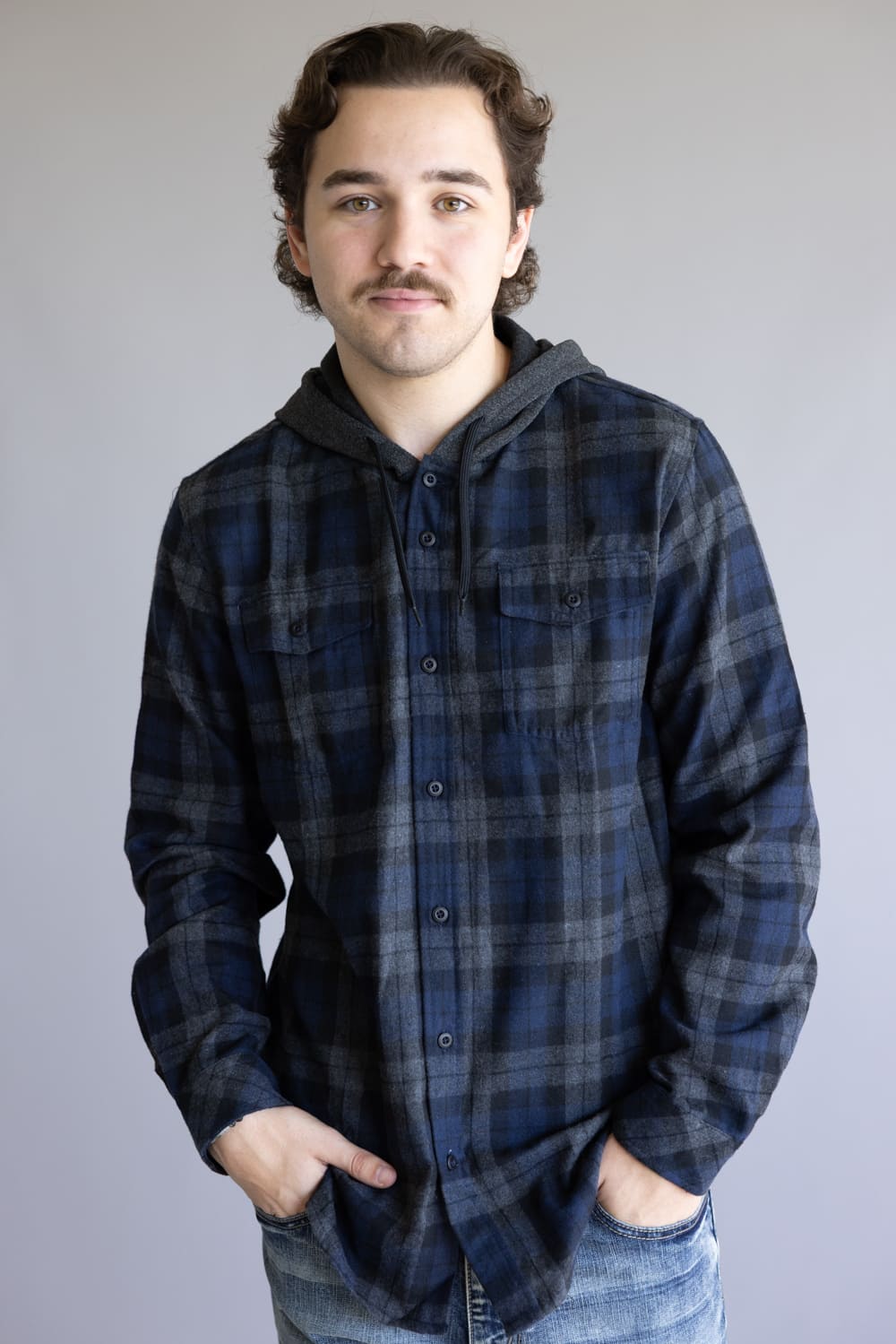 Hooded Plaid Flannel for Men in Navy Grey | TT8291GL-NAVYGREY – Glik's