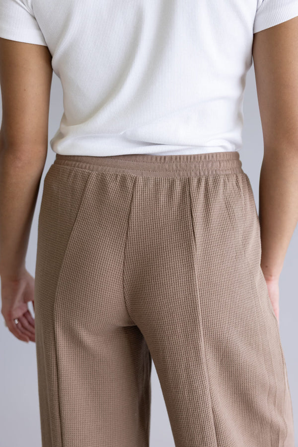 Drawstring Waffle Knit Lounge Pants for Women in Mocha | HF25F174-MOCH ...