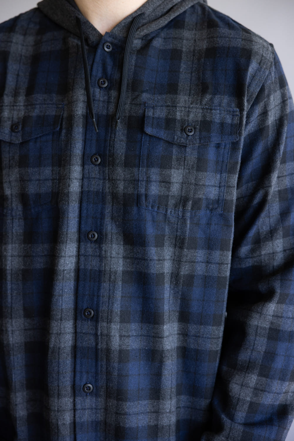 Hooded Plaid Flannel for Men in Navy Grey | TT8291GL-NAVYGREY – Glik's