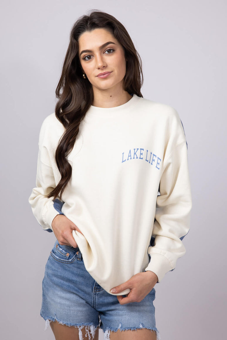 1897 Active Michigan Lake Life Sweatshirt for Women in Cream/Blue | GT ...