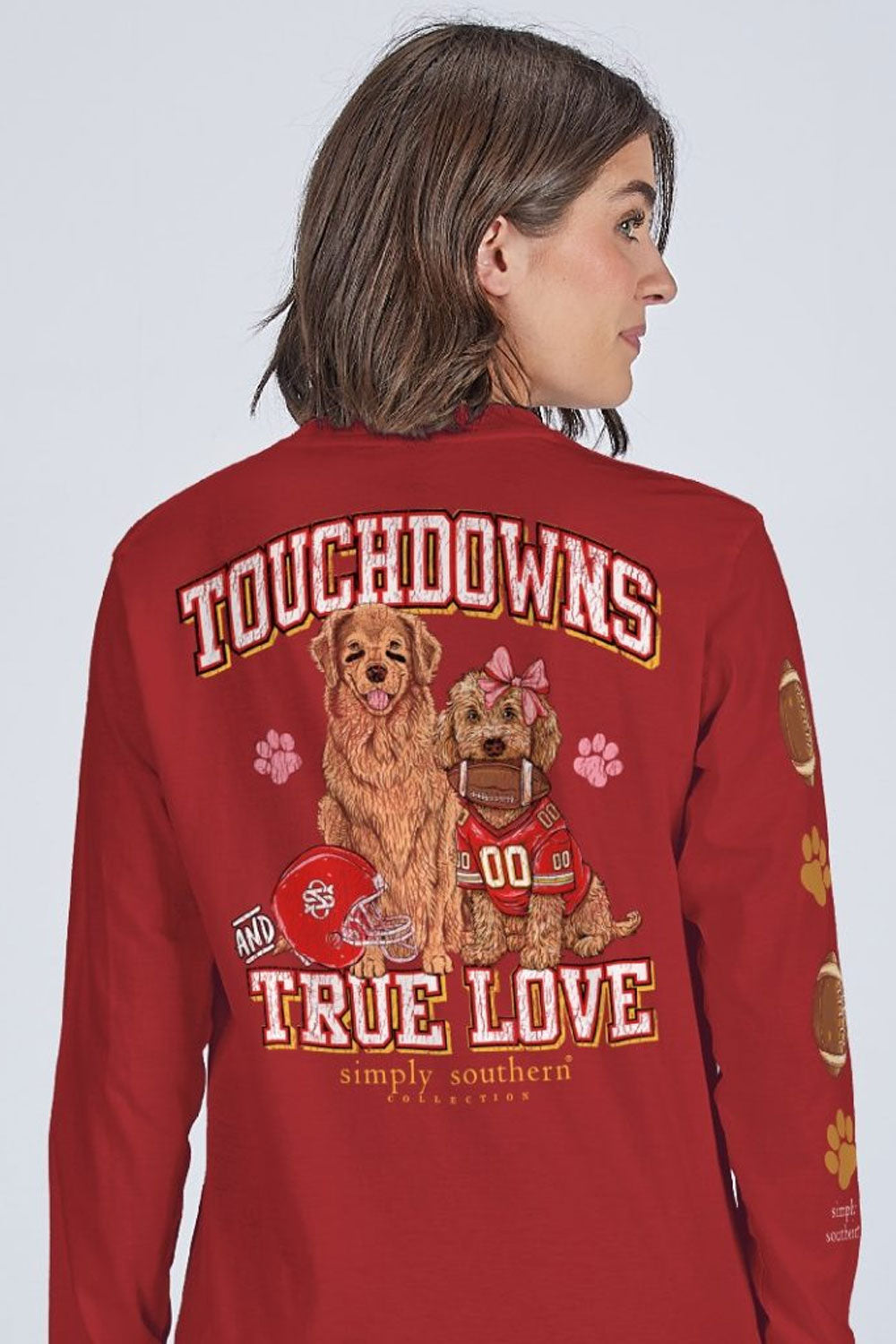 Simply Southern Touchdowns and Love Long Sleeve T-Shirt for Women in R ...