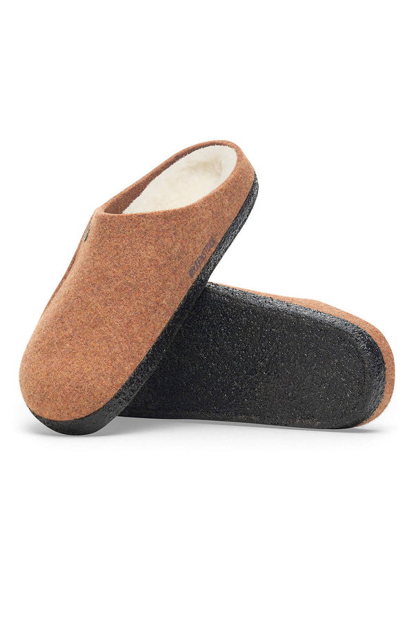 Birkenstock Zermatt Wool Felt Shearling Slippers for Women in Toffee ...