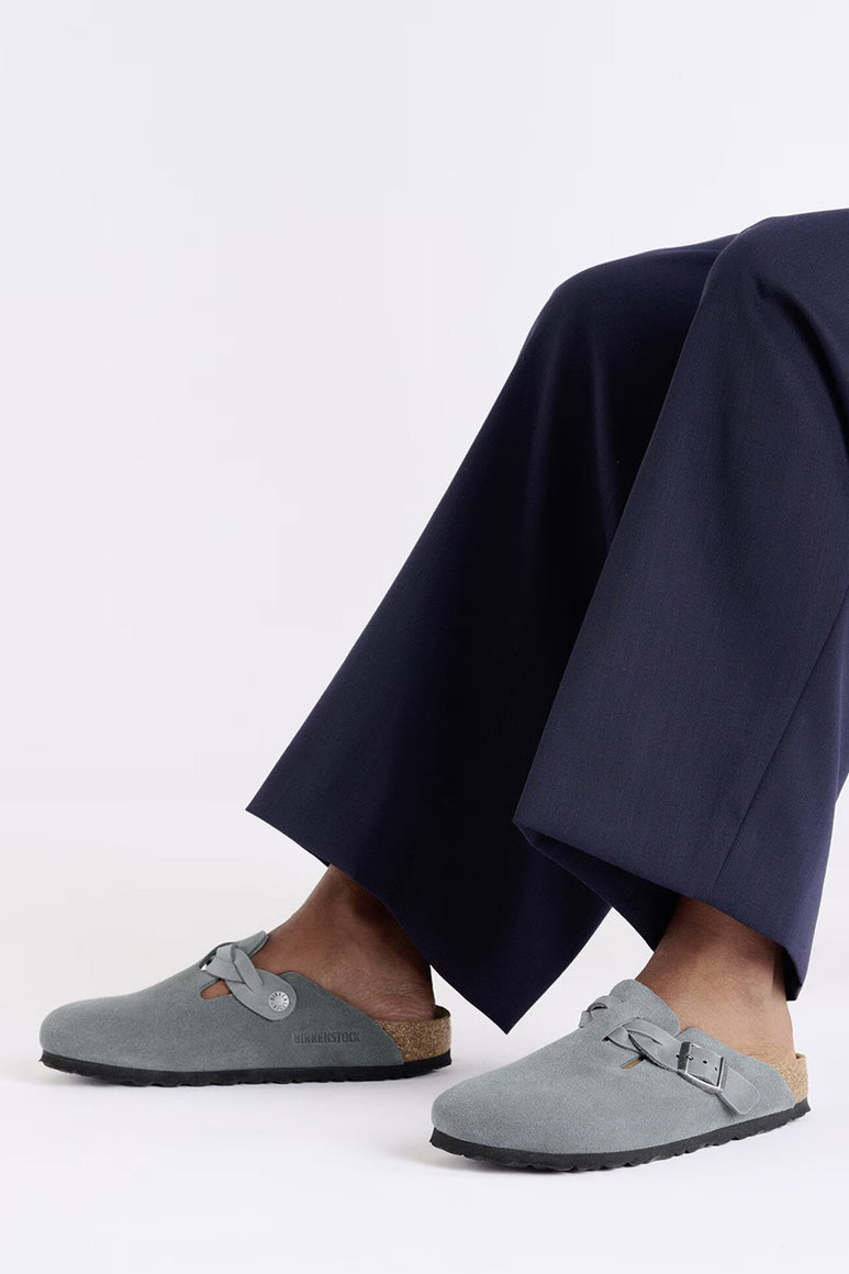 Birkenstock Boston Braided Suede Leather Clogs for Women in Grey | 102 ...