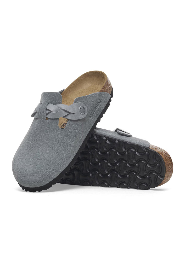 Birkenstock Boston Braided Suede Leather Clogs for Women in Grey | 102 ...