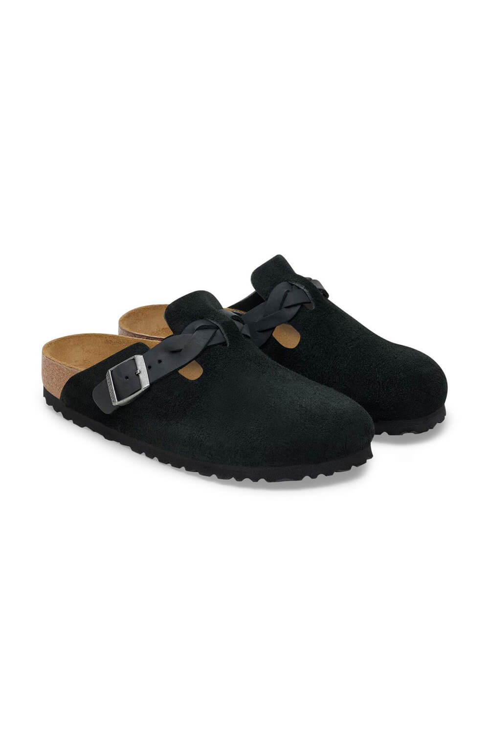 Birkenstock Boston Braided Suede Leather Clogs for Women in Black | 10 ...