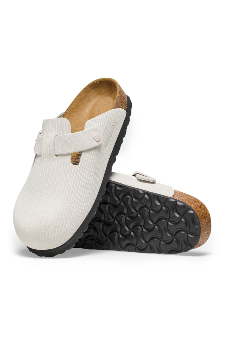 Birkenstock Boston Corduroy Suede Clogs for Women in Antique White | 1 ...