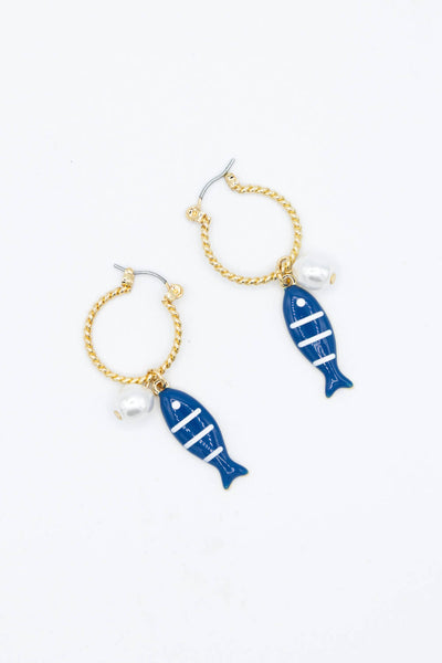 Blue Fish Charm Gold Hoop Earrings for Women | PEB872GDBLE – Glik's