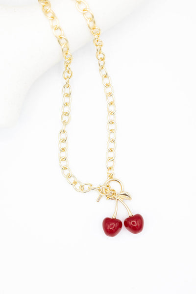 Cherry Chain Link Necklace in Gold | CH112 – Glik's