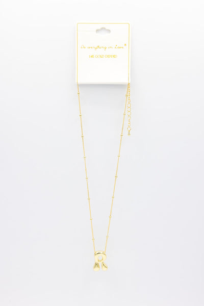 Gold Bubble Letter Initial “R” Necklace | KCN1105GD-R – Glik's