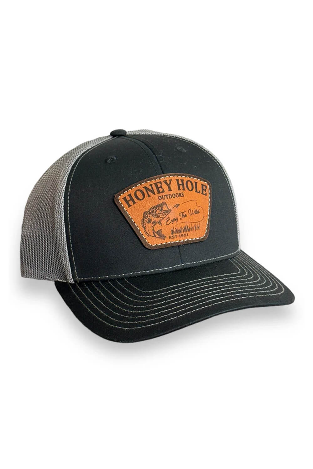 Honey Hole Bass Bite Trucker Hat for Men in Black | SB-LBB-BCH – Glik's