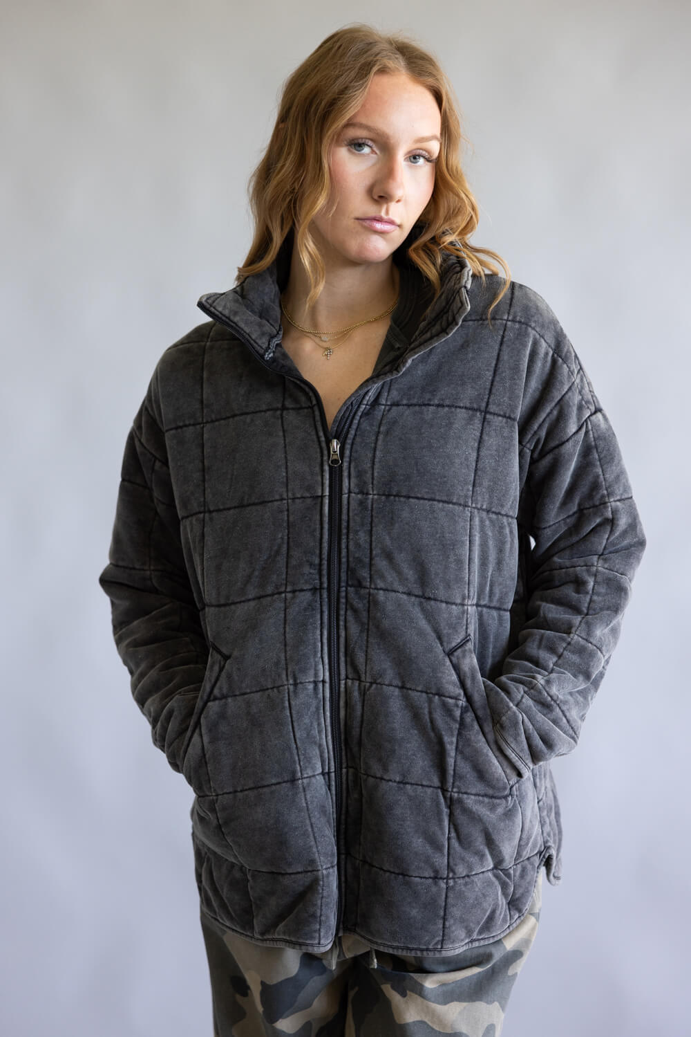 Garment Washed Quilted Jacket for Women in Charcoal | KDC-JKT-18-CHAR ...