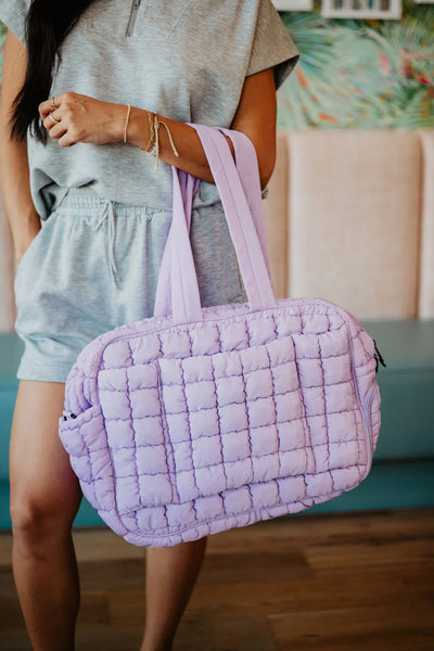 Quilted Puffer Weekender Bubble Bag for Women in Light Purple | KDC-WK ...