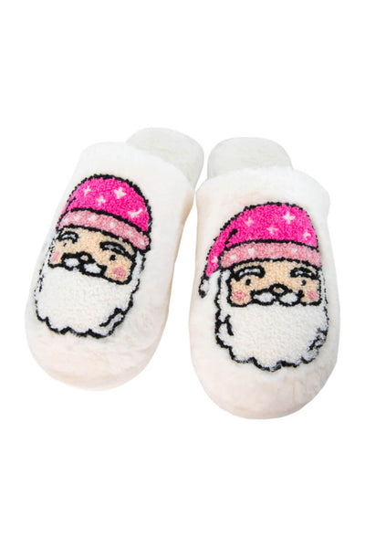 Christmas Pink Santa Slippers for Women in White | KDC-SLPR-161-WHT ...