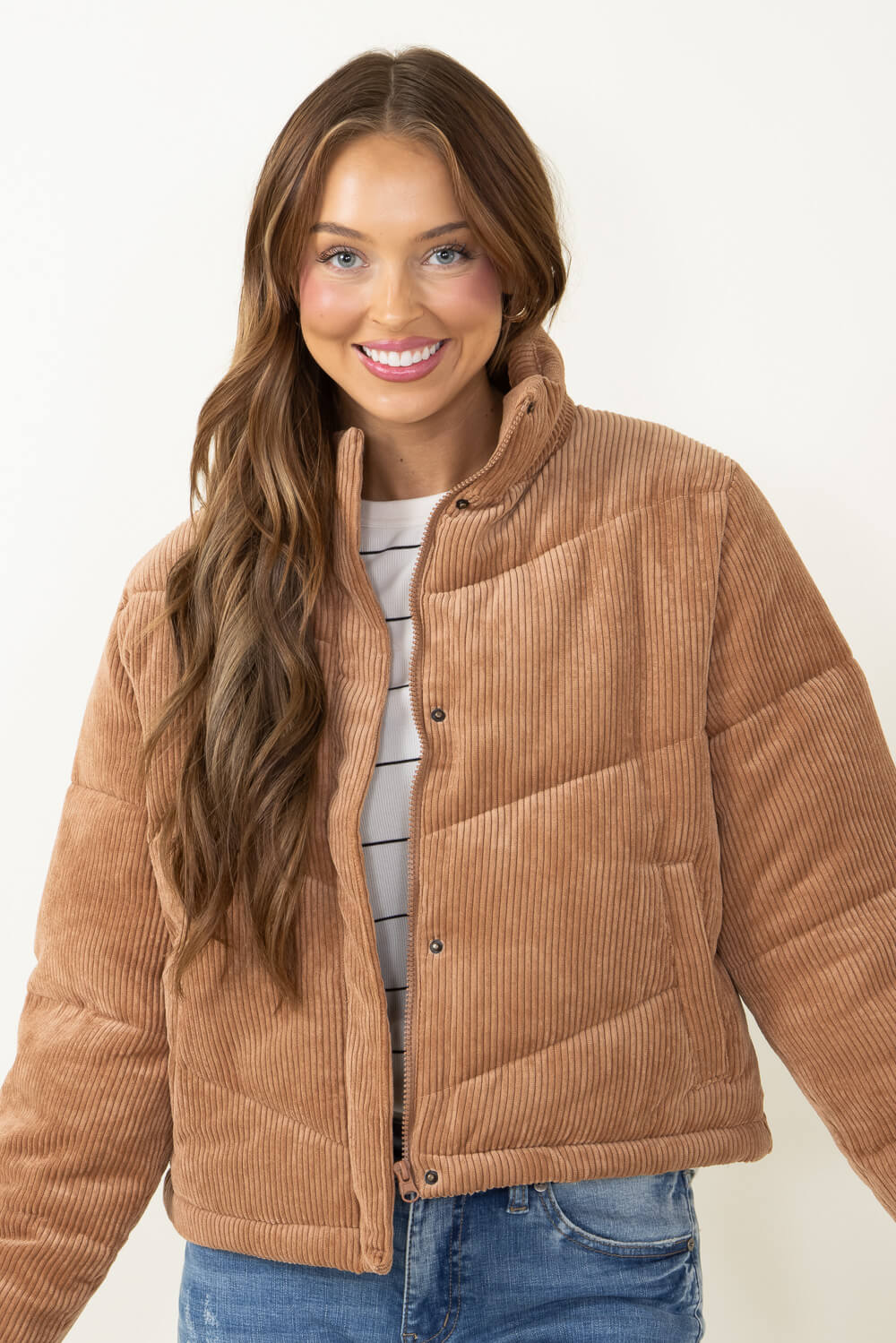 Love Tree Corduroy Puffer Jacket for Women in Brown | 80151JH-CAMEL – Glik's