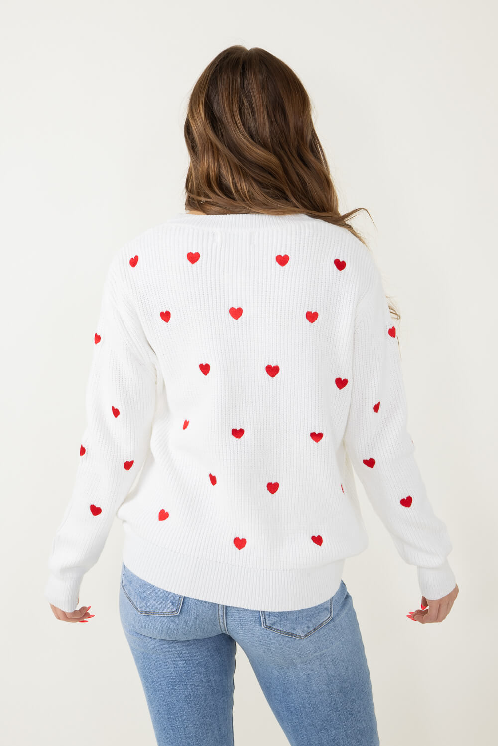 Miracle Heart Sweater for Women in White | W8009-IVORYRED – Glik's