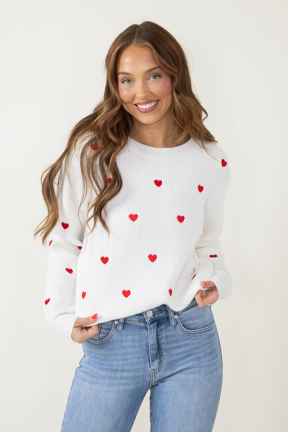 Miracle Heart Sweater for Women in White | W8009-IVORYRED – Glik's