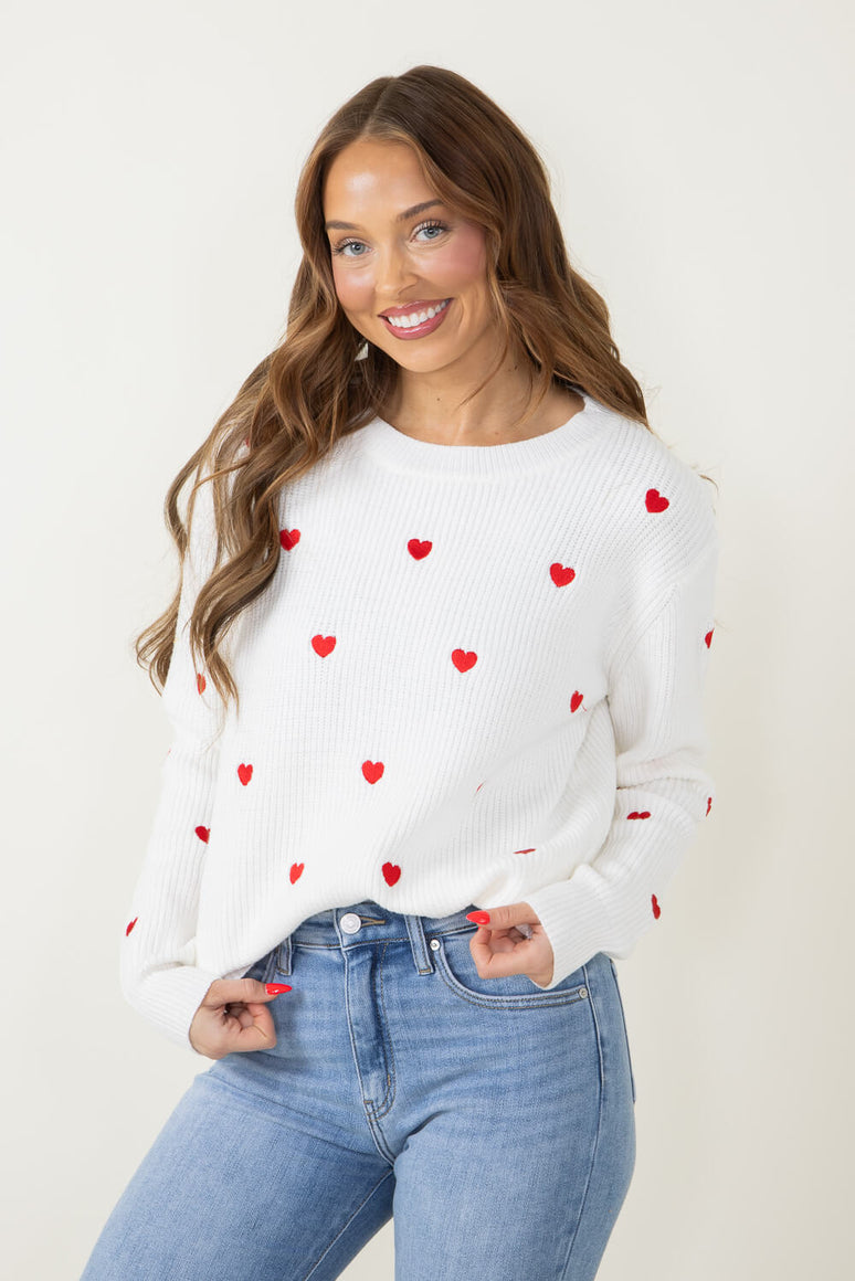 Miracle Heart Sweater for Women in White | W8009-IVORYRED – Glik's