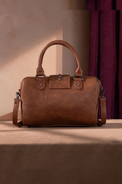Tooled Concho Barrel Satchel Crossbody Bag for Women in Brown | MW1322 ...